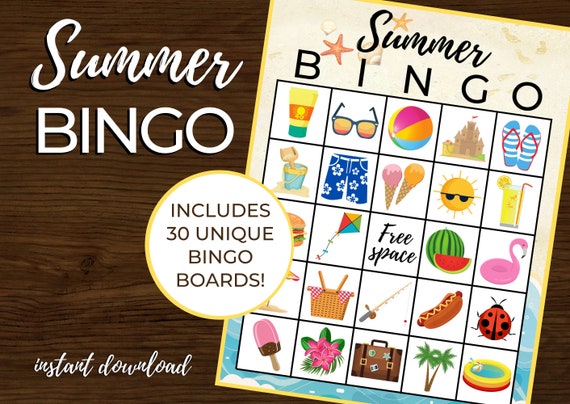 Summer Bingo Summertime Bingo Summer Game Beach Bingo | Etsy
