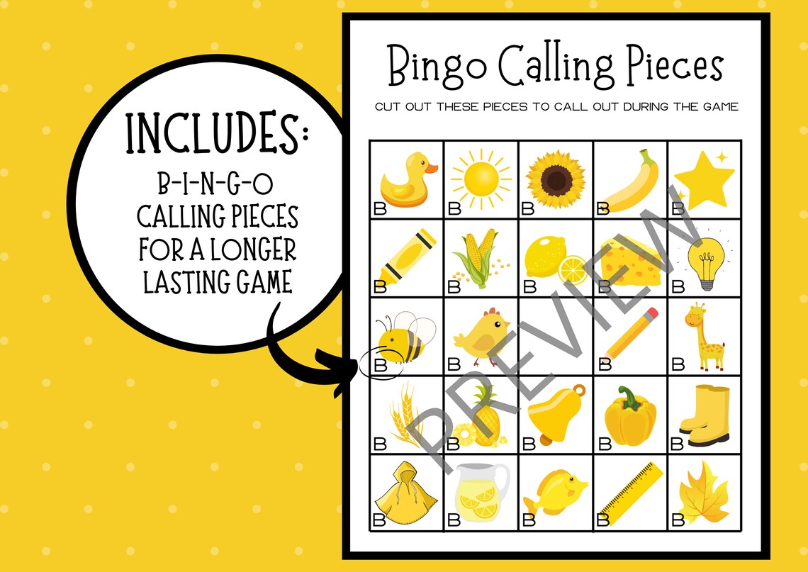 Yellow Bingo Color Yellow Bingo Colors Bingo Learning - Etsy UK