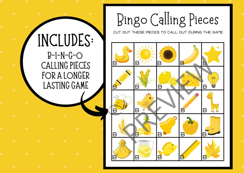 Yellow Bingo Color Yellow Bingo Colors Bingo Learning | Etsy