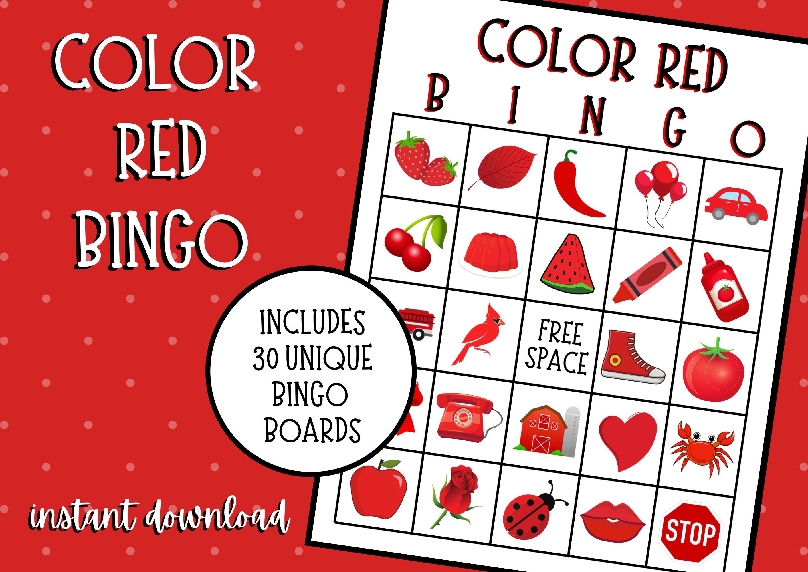 Red Bingo Color Red Bingo Colors Bingo Learning Colors - Etsy