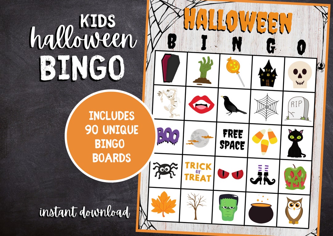 Kids Halloween Bingo 90 Unique Boards Halloween Games Digital Download ...