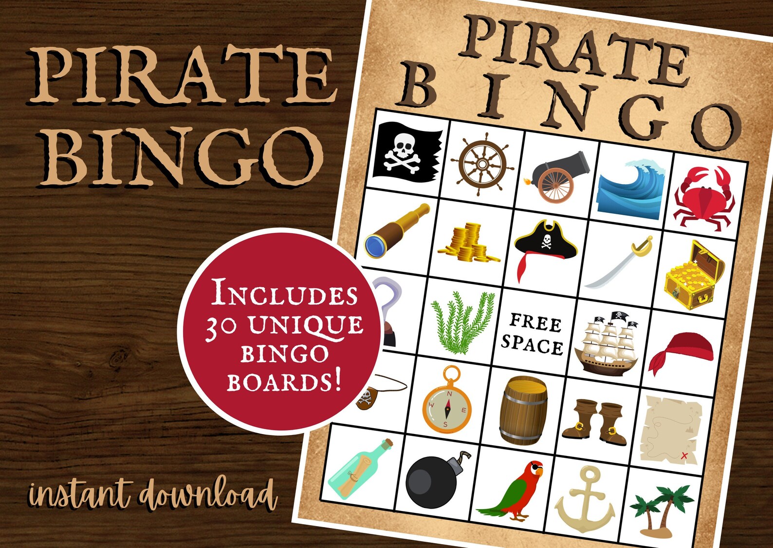 Pirate Bingo Pirate Birthday Party Instant Download Set - Etsy