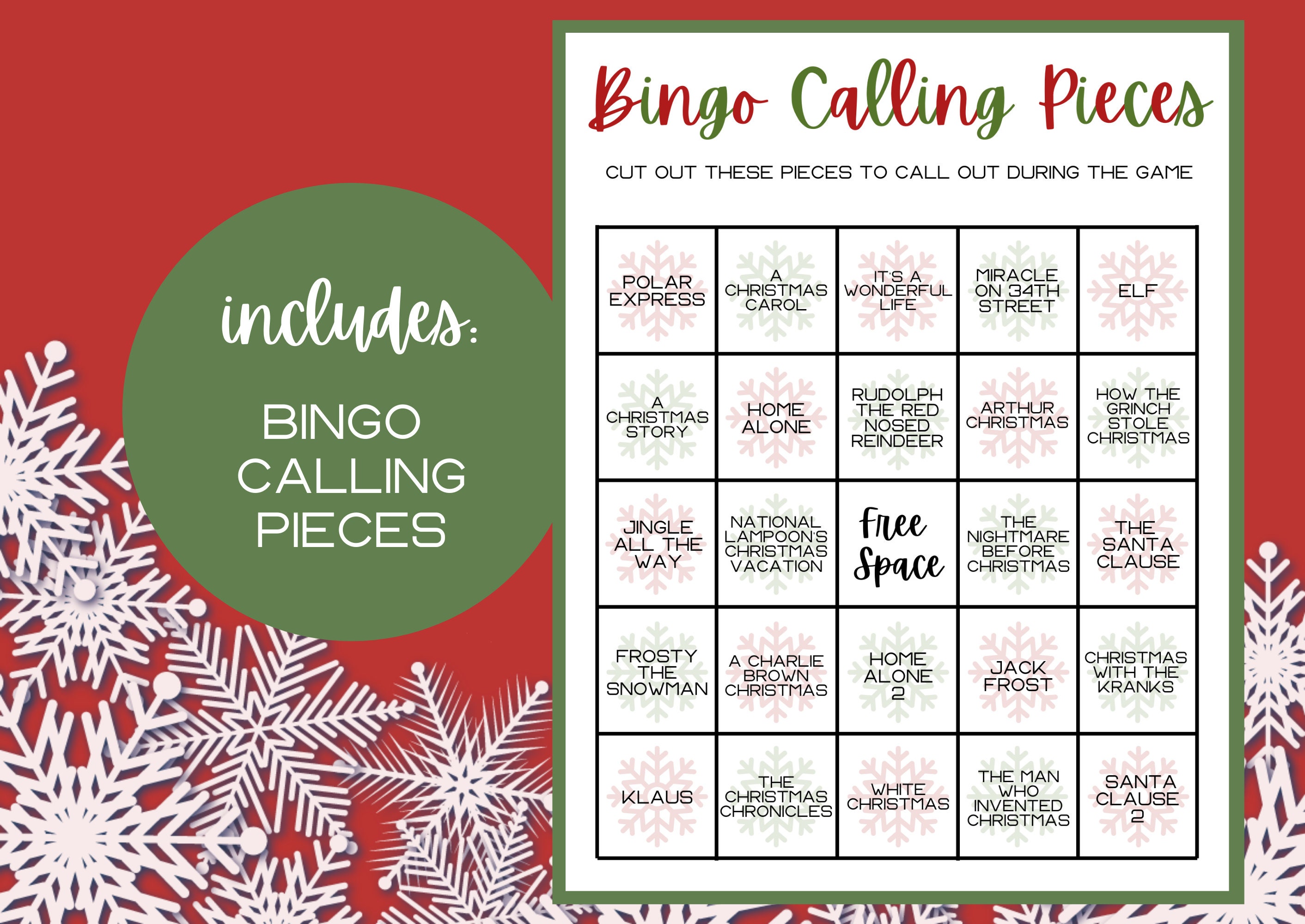 Christmas Movie Bingo Christmas Bingo Cards Classic | Etsy