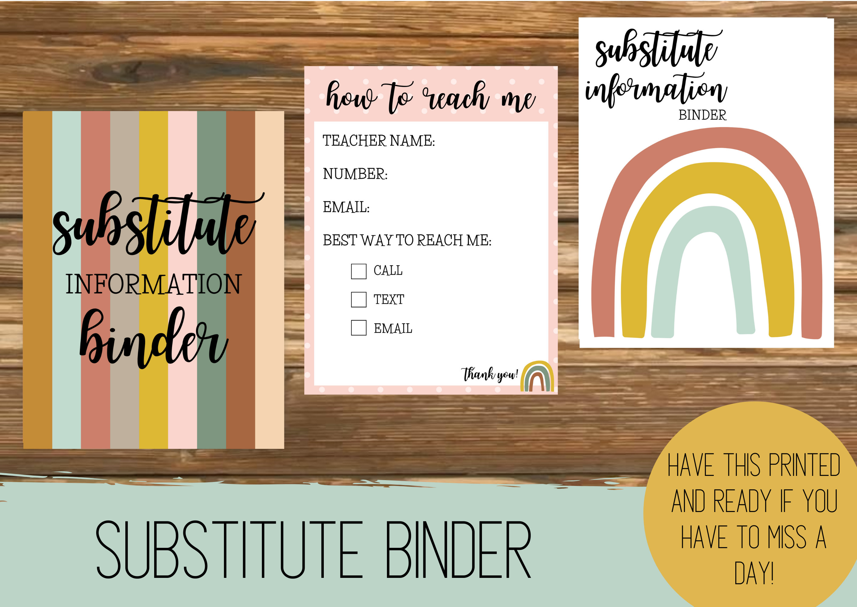 Substitute Binder Teacher Substitute Sub Teacher Binder - Etsy