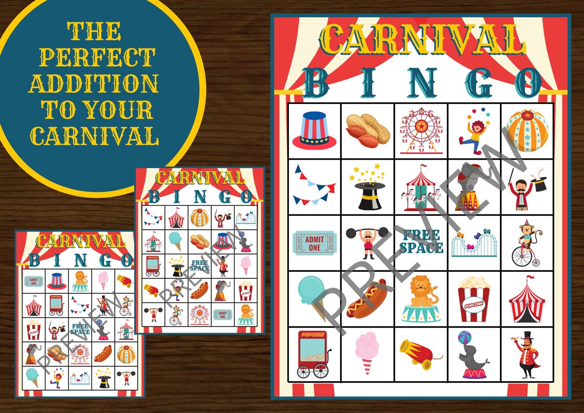 Carnival Bingo Carnival Party Carnival Birthday Circus - Etsy