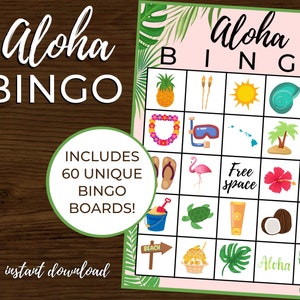 Aloha Bingo Luau Bingo Luau Party Games Luau Birthday Hawaiian Birthday ...