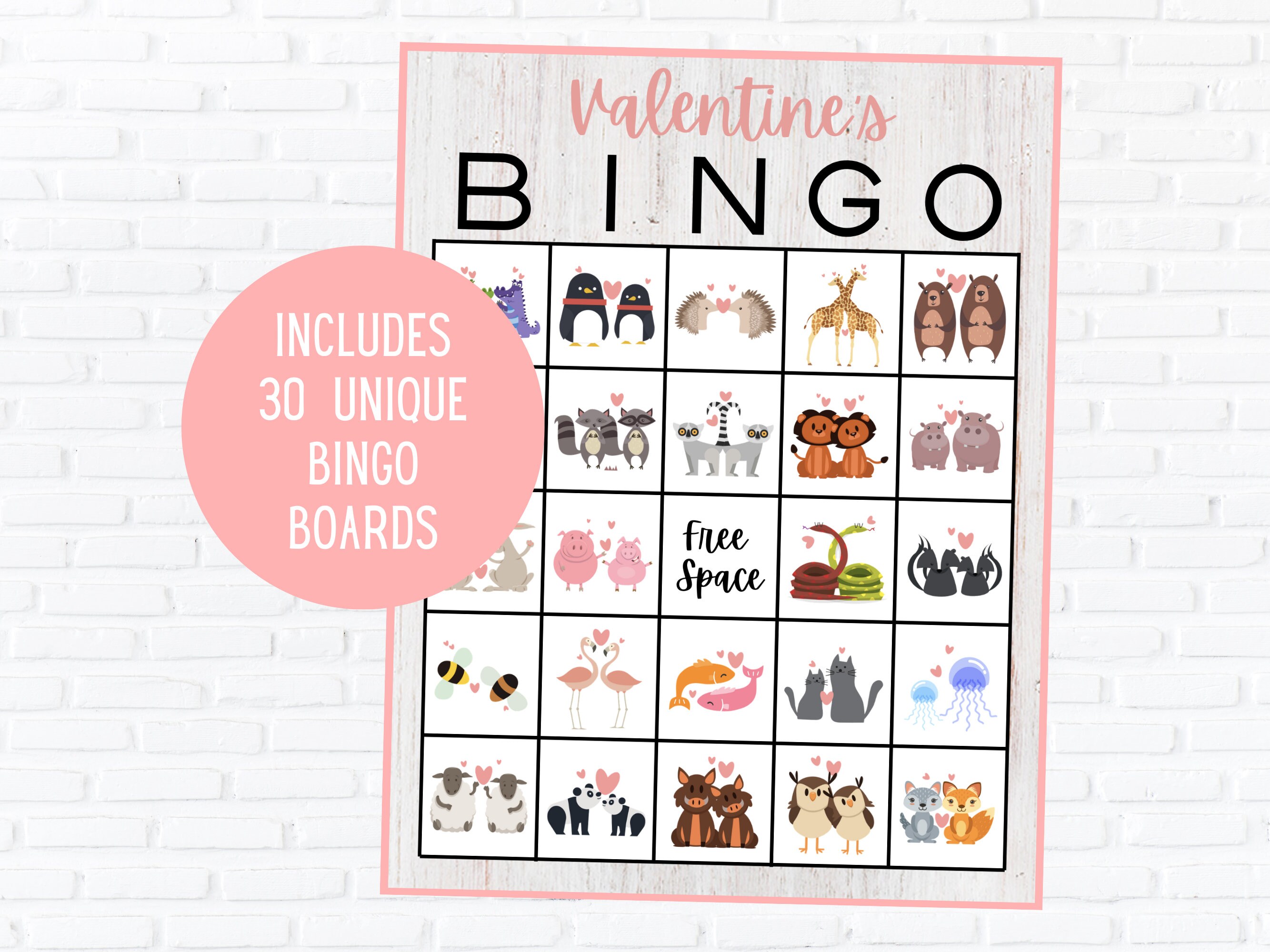 Valentine's Animal Bingo | 30 Unique Cards (digital Download) - Etsy