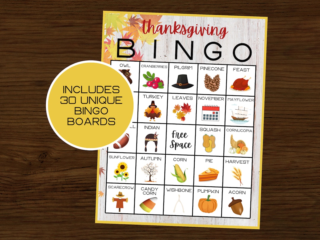 Thanksgiving Bingo | 30 Unique Boards | Thanksgiving Games | Digital ...