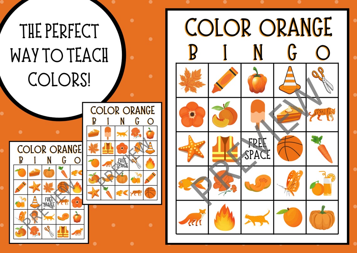 Orange Bingo Color Orange Bingo Colors Bingo Learning - Etsy