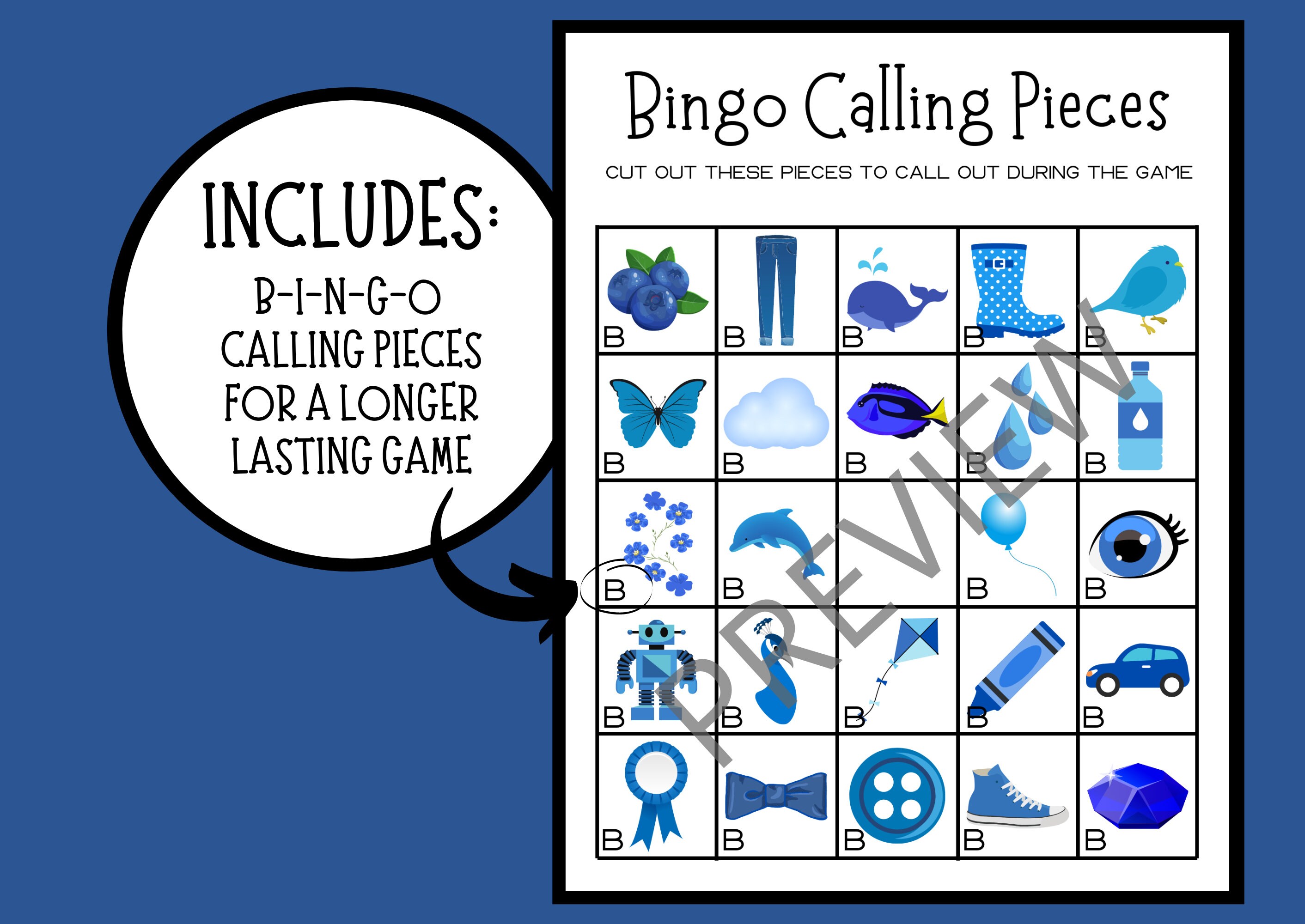 Blue Bingo Color Blue Bingo Colors Bingo Learning Colors - Etsy UK