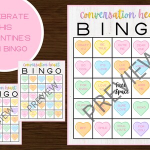 Conversation Heart Bingo Valentine's Bingo Valentine's Game Digital ...