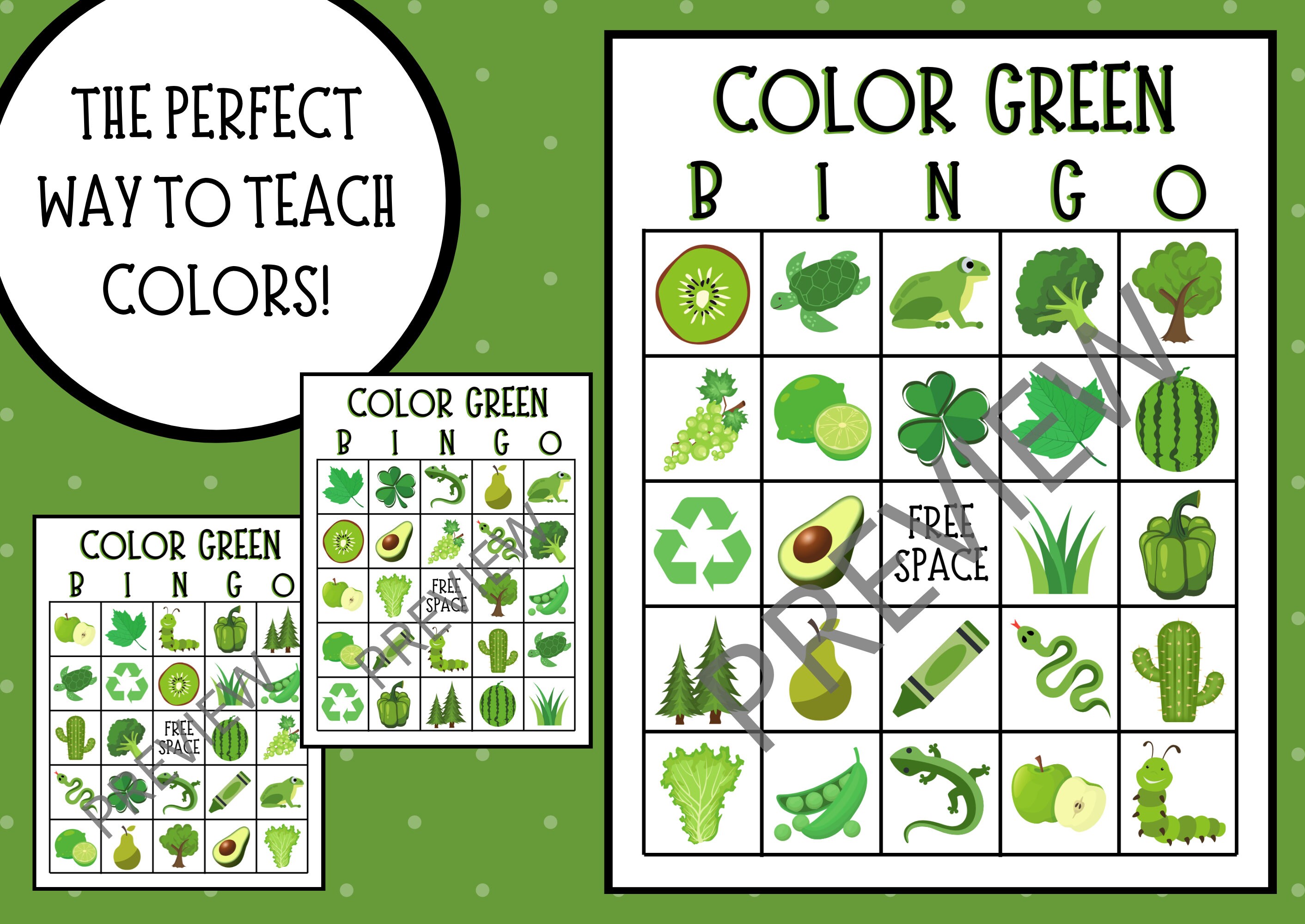 Green Bingo Color Green Bingo Colors Bingo Learning - Etsy UK