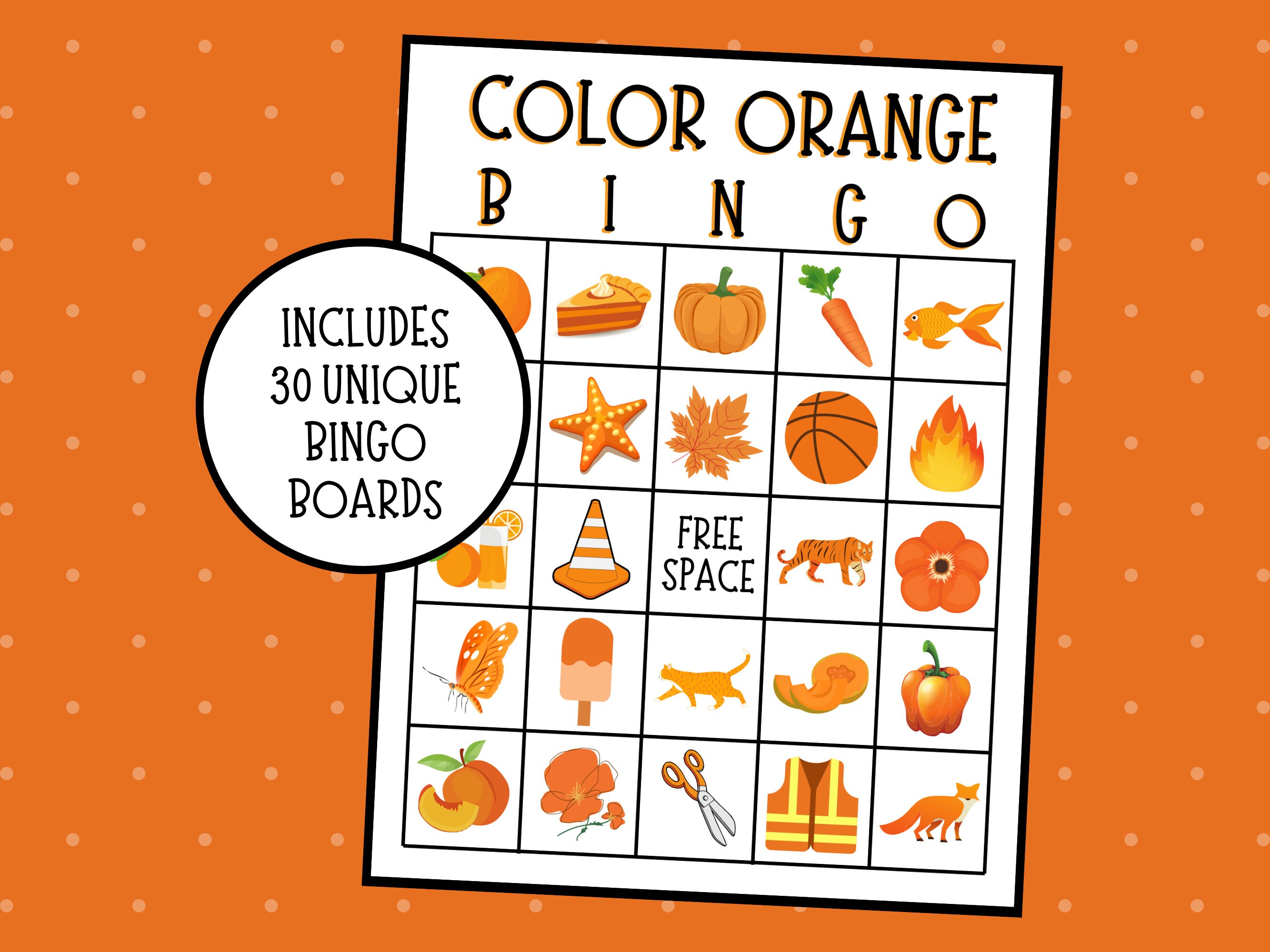 Orange Bingo | Color Orange Bingo | Colors Bingo | Learning Colors Game ...