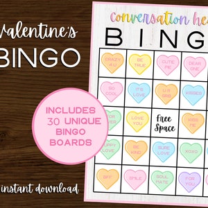 Conversation Heart Bingo Valentine's Bingo Valentine's Game Digital ...