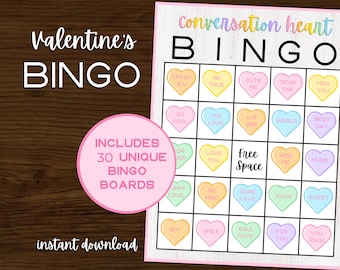 30 Printable Valentine's Day Bingo Cards School Party Game Instant PDF ...