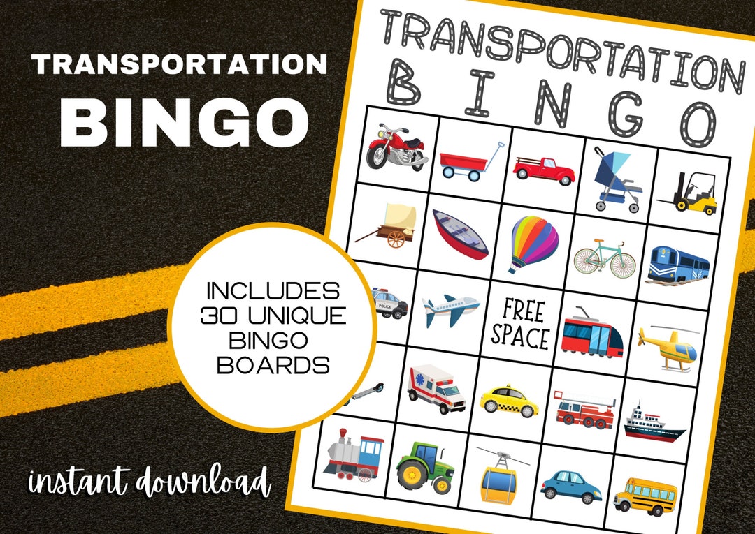 Transportation Bingo Cars Bingo Trains Bingo Transportation Game ...