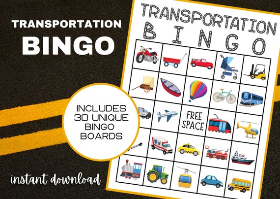 Transportation Bingo Cars Bingo Trains Bingo - Etsy