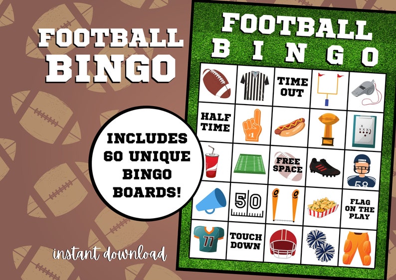 Football Bingo American Football Bingo Super Bowl Bingo - Etsy