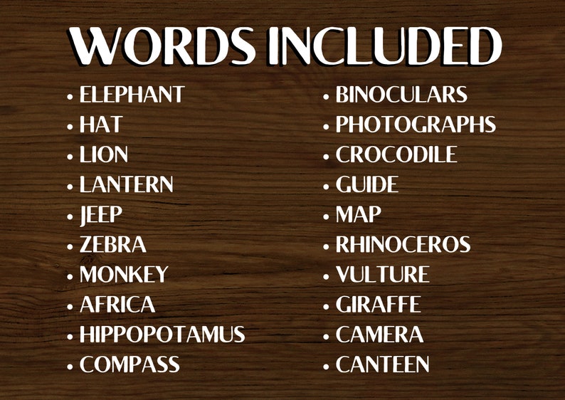 Safari Word Wall Safari Vocabulary Cards Instant Download - Etsy