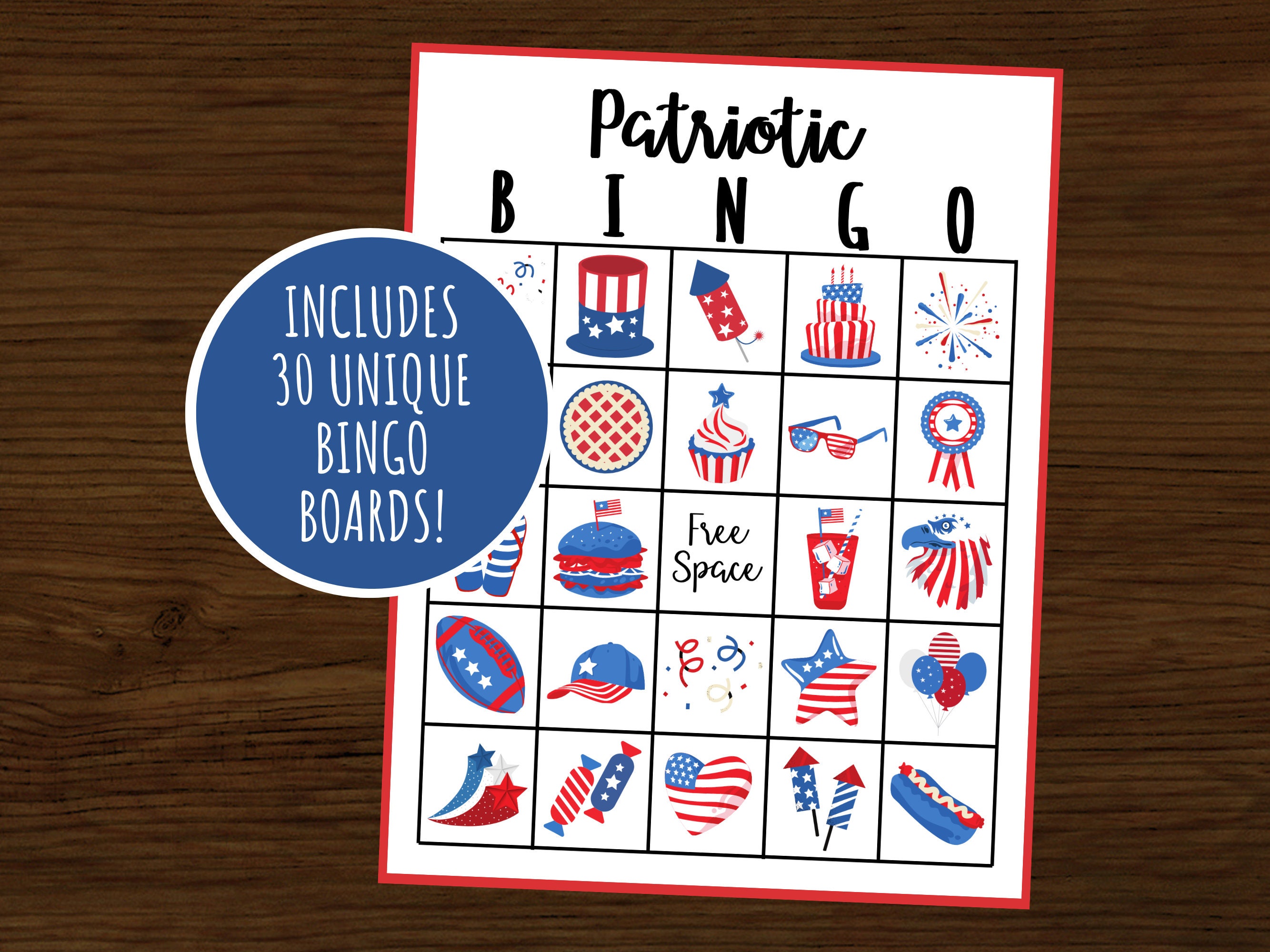 Patriotic Bingo Game | 30 Unique 4th of July Cards (instant Download ...