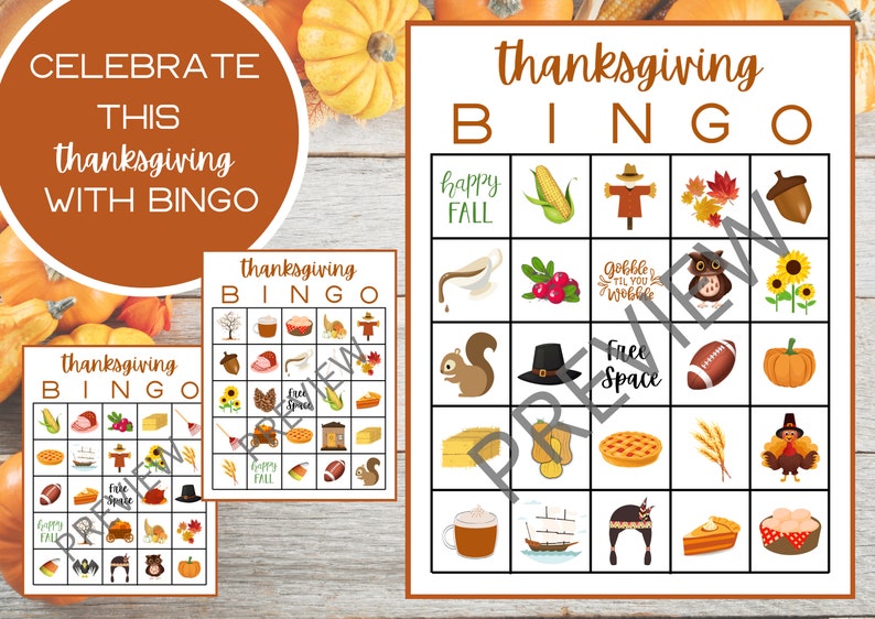 Thanksgiving Bingo 60 Unique Boards Thanksgiving Games - Etsy