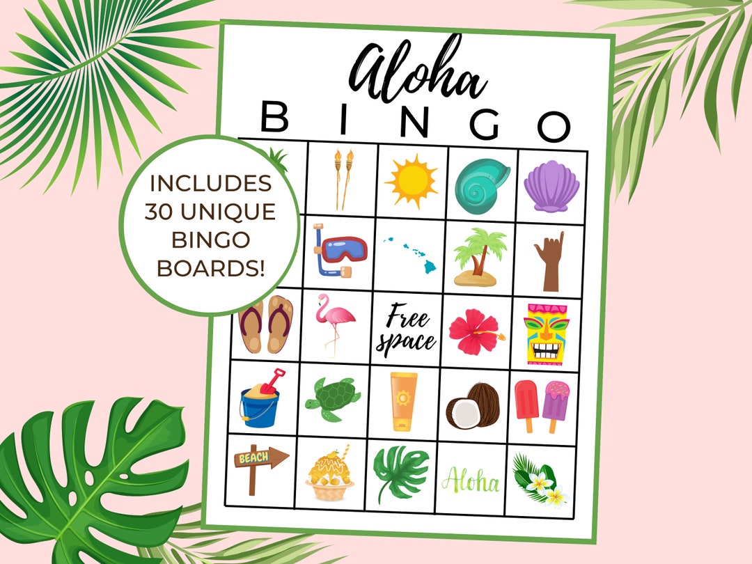 Aloha Bingo | Luau Bingo | Luau Party Games | Luau Birthday | Hawaiian ...