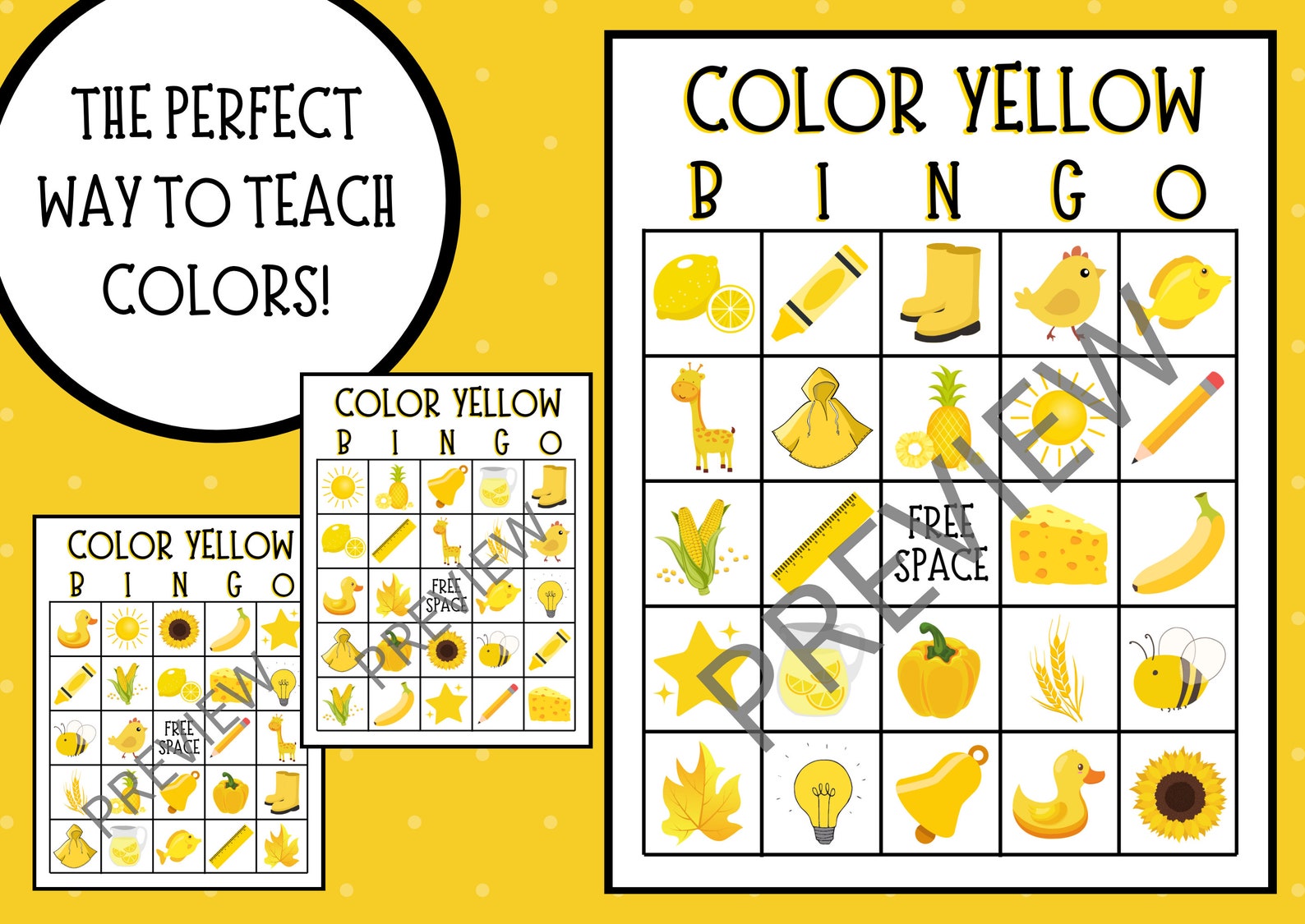 Yellow Bingo Color Yellow Bingo Colors Bingo Learning | Etsy