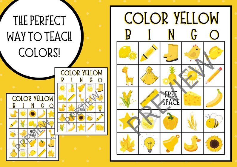 Yellow Bingo Color Yellow Bingo Colors Bingo Learning | Etsy