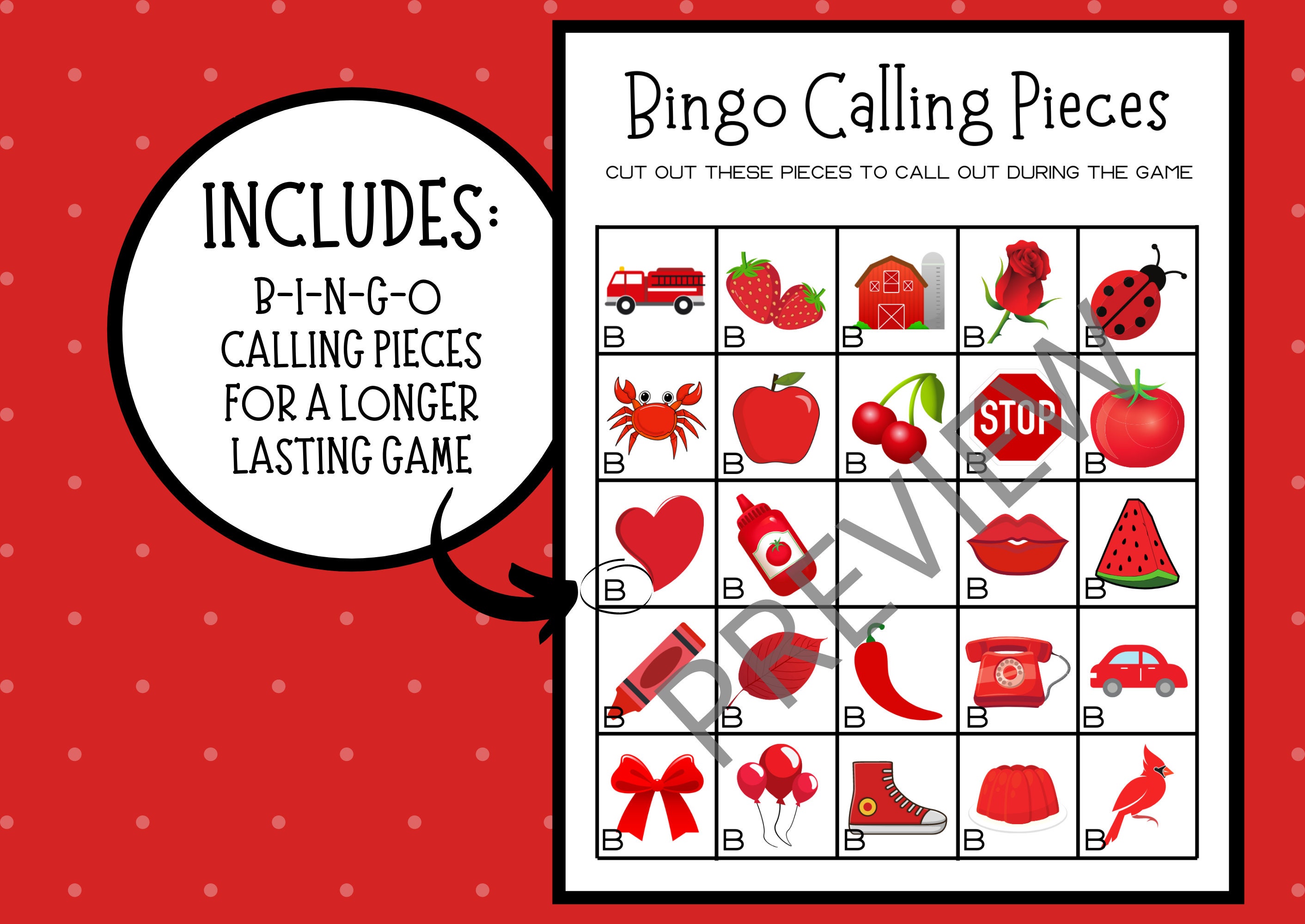 Red Bingo Color Red Bingo Colors Bingo Learning Colors - Etsy