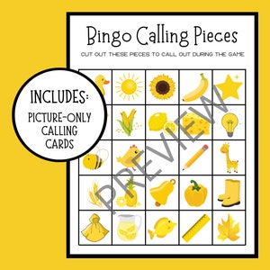 Yellow Bingo | Color Yellow Bingo | Colors Bingo | Learning Colors Game ...