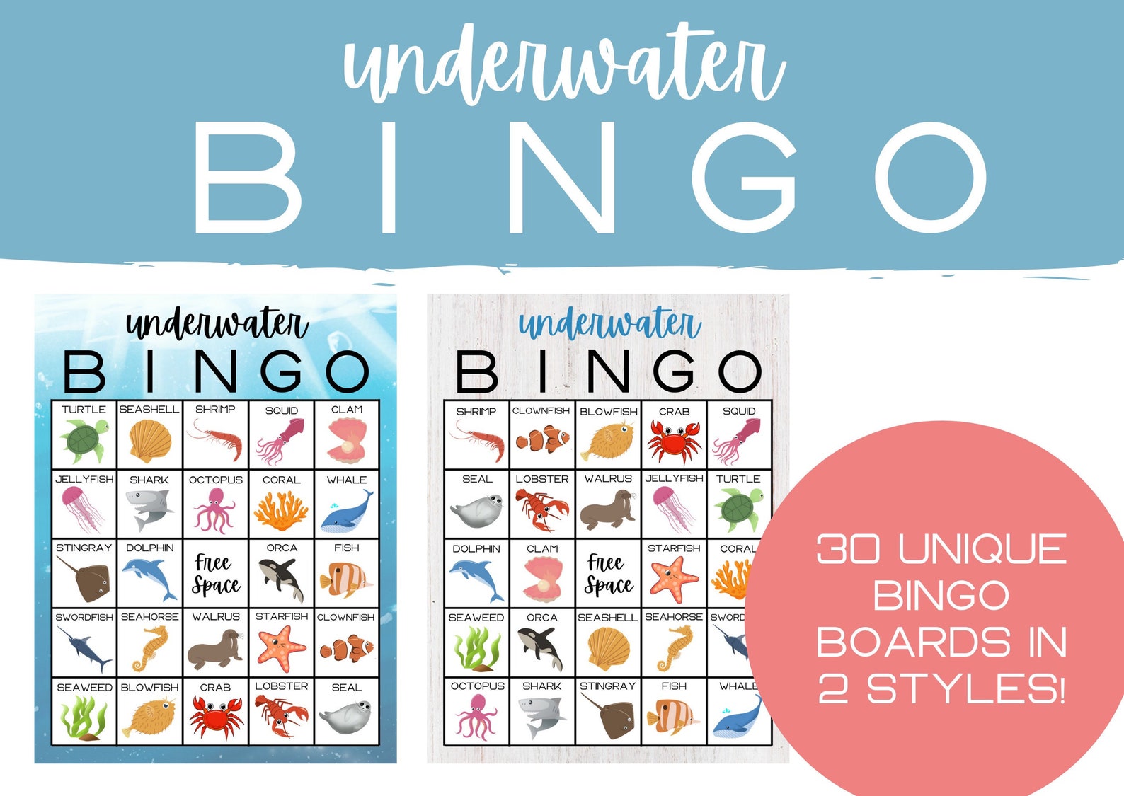 Underwater Bingo Under the Sea Bingo Marine Life Bingo | Etsy Canada