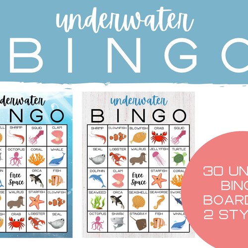 Underwater Bingo Under the Sea Bingo Marine Life Bingo - Etsy