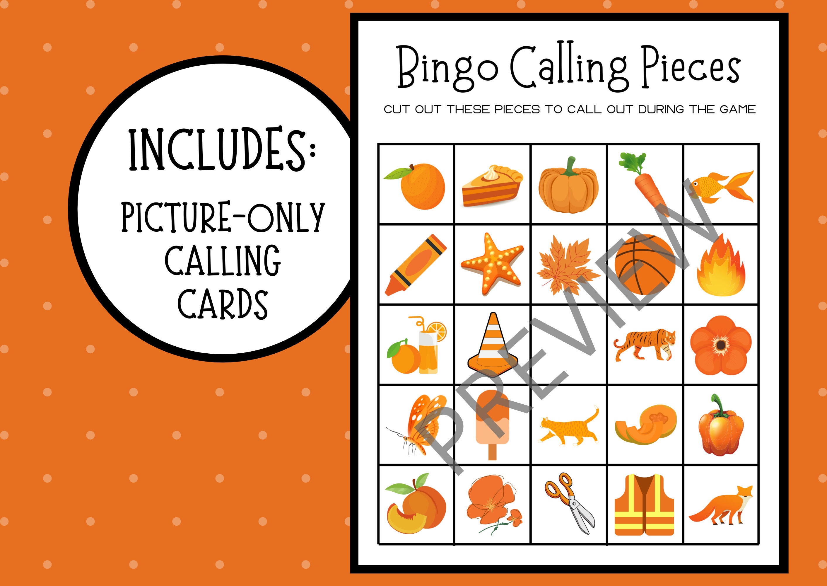 Orange Bingo Color Orange Bingo Colors Bingo Learning | Etsy