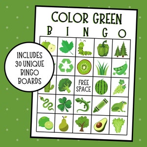 Green Bingo | Color Green Bingo | Colors Bingo | Learning Colors Game ...