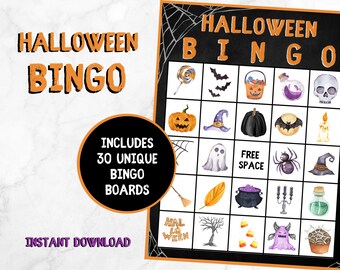 Halloween Bingo 30 Unique Boards Halloween Games Digital - Etsy