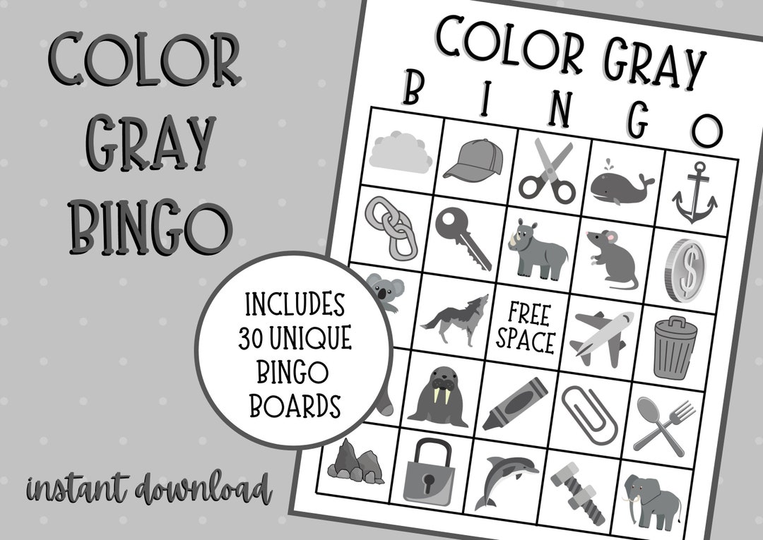 Gray Bingo Color Gray Bingo Colors Bingo Learning Colors - Etsy