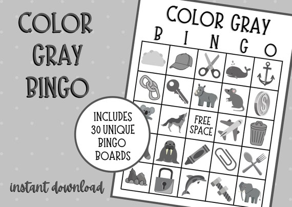 Gray Bingo Color Gray Bingo Colors Bingo Learning Colors - Etsy