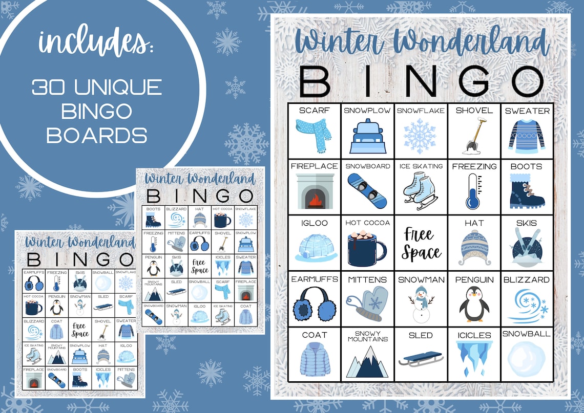 Winter Bingo Winter Wonderland Bingo Winter Printables - Etsy