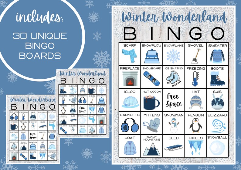 Winter Bingo Winter Wonderland Bingo Winter Printables - Etsy