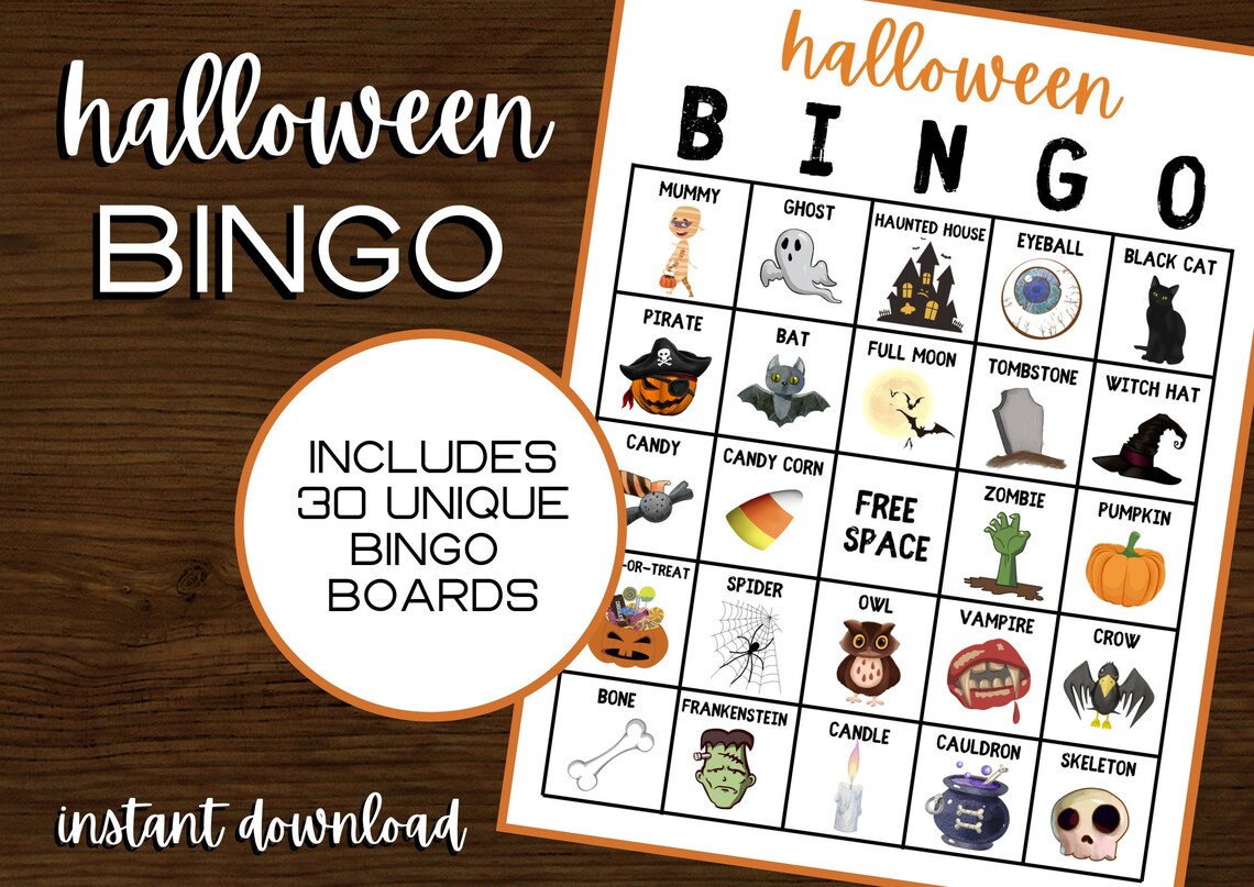 Halloween Bingo 30 Unique Boards Halloween Games Digital | Etsy