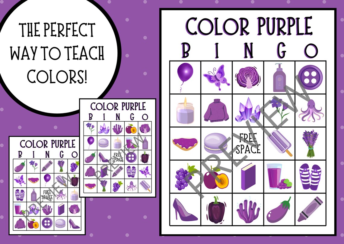 Purple Bingo Color Purple Bingo Colors Bingo Learning - Etsy