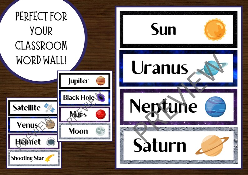 Outer Space Word Wall Outer Space Vocabulary Cards Instant - Etsy