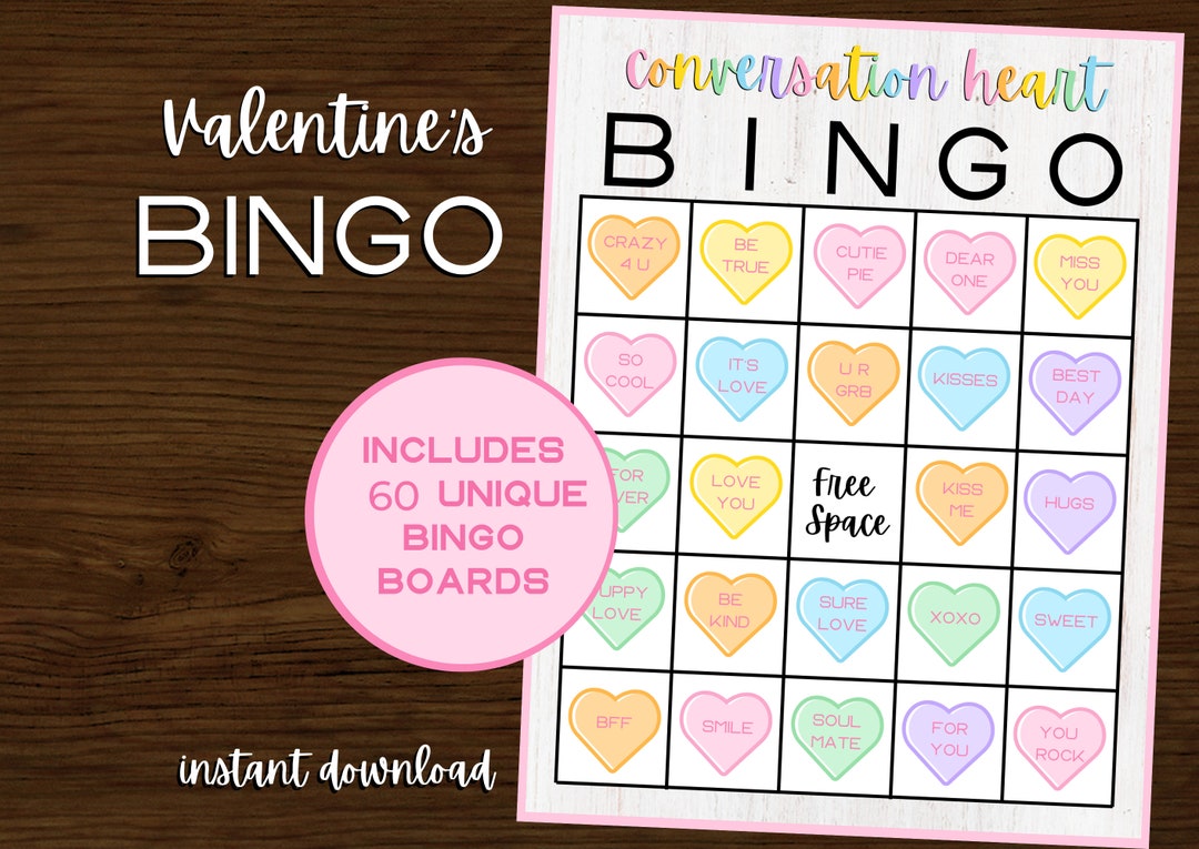Conversation Heart Bingo Valentine's Bingo Valentine's Game Digital ...