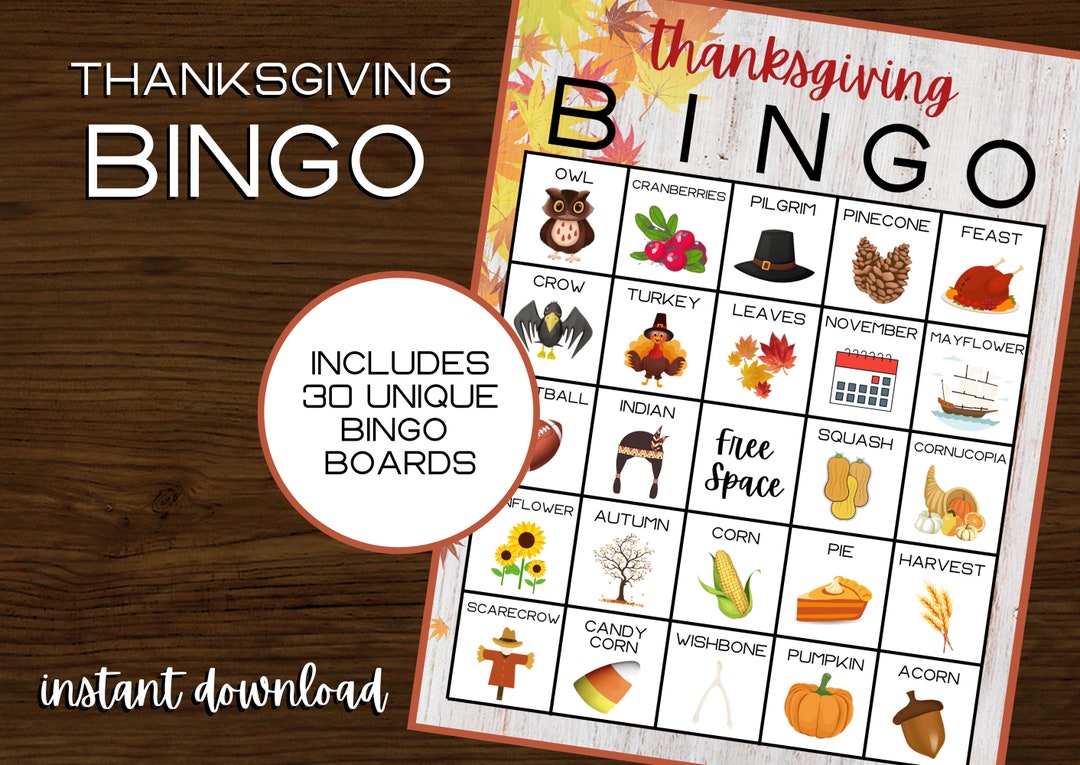 Thanksgiving Bingo 30 Unique Boards Thanksgiving Games - Etsy