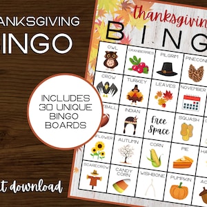 Thanksgiving Bingo 30 Unique Boards Thanksgiving Games - Etsy
