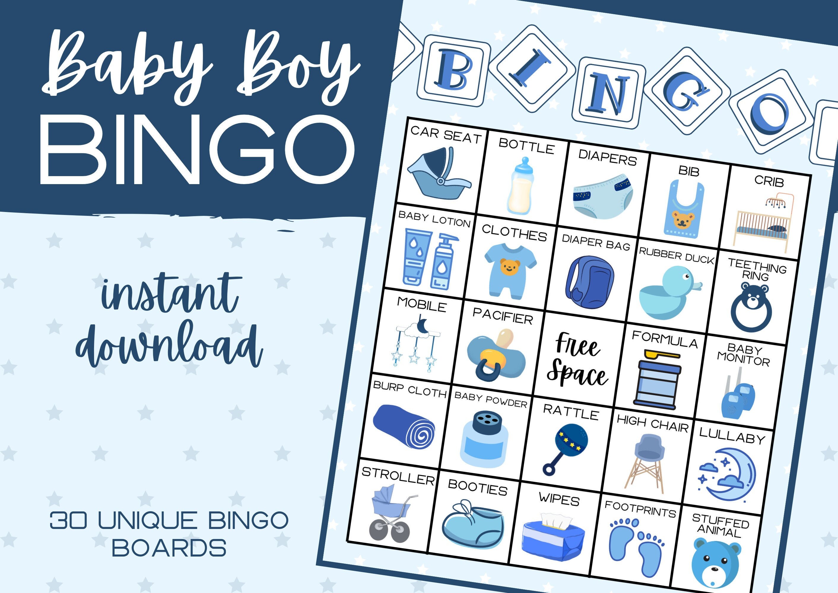 Baby Boy Bingo Baby Bingo Baby Shower Bingo Instant - Etsy