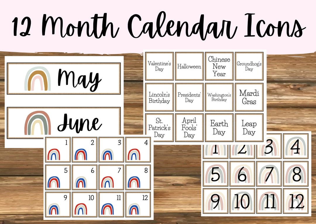 Monthly Rainbow Calendar Icons Calendar Rainbow - Etsy