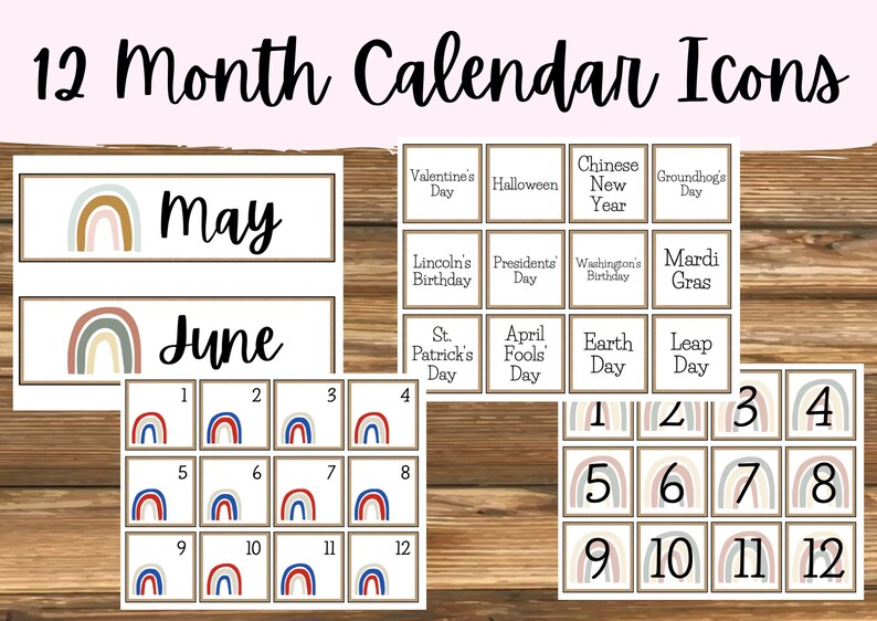 Monthly Rainbow Calendar Icons Calendar Rainbow - Etsy
