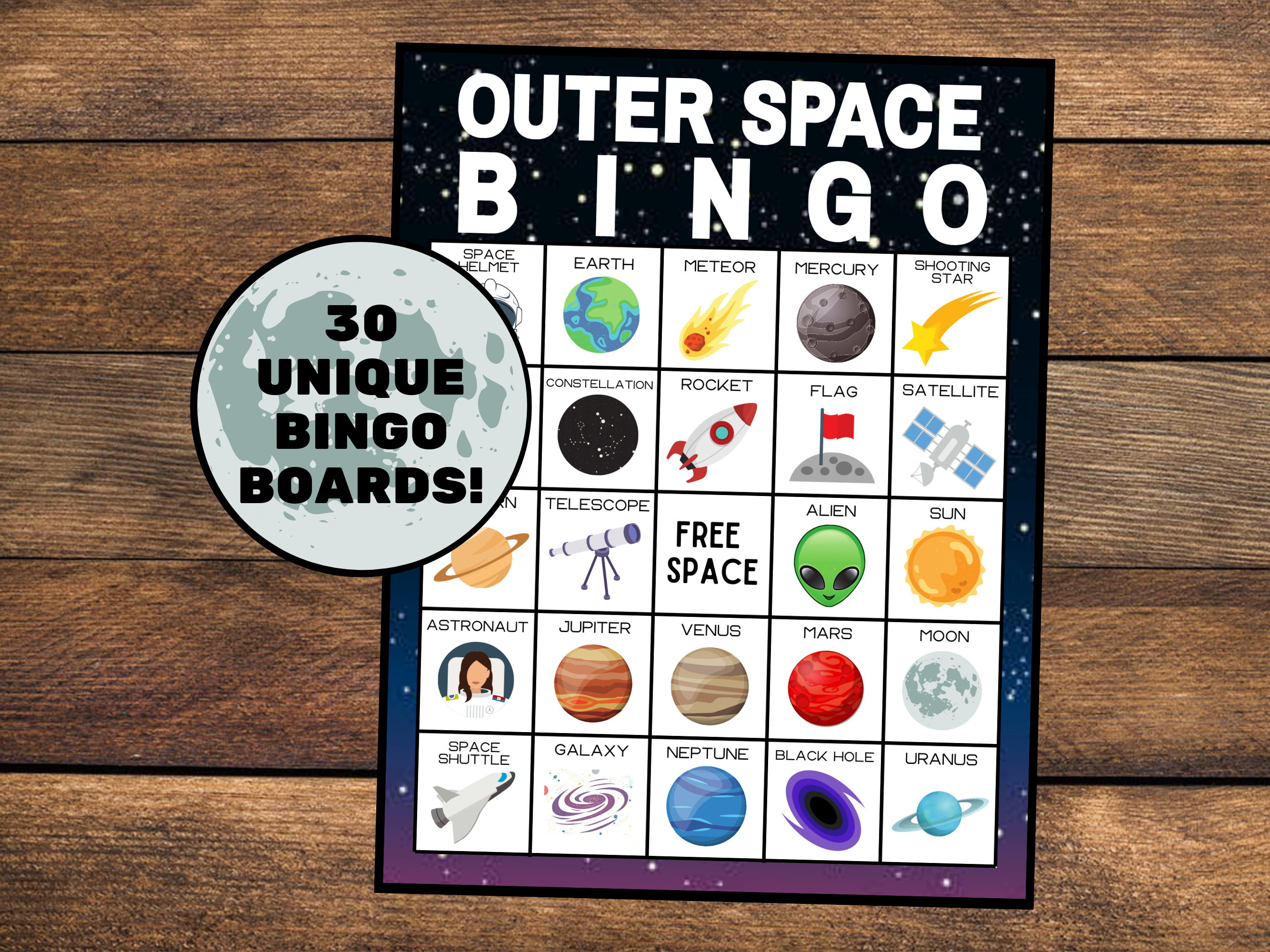 Outer Space Bingo | Solar System Bingo | Instant Download | Set of 30 ...
