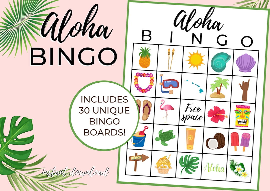 Aloha Bingo Luau Bingo Luau Party Games Luau Birthday Hawaiian Birthday ...